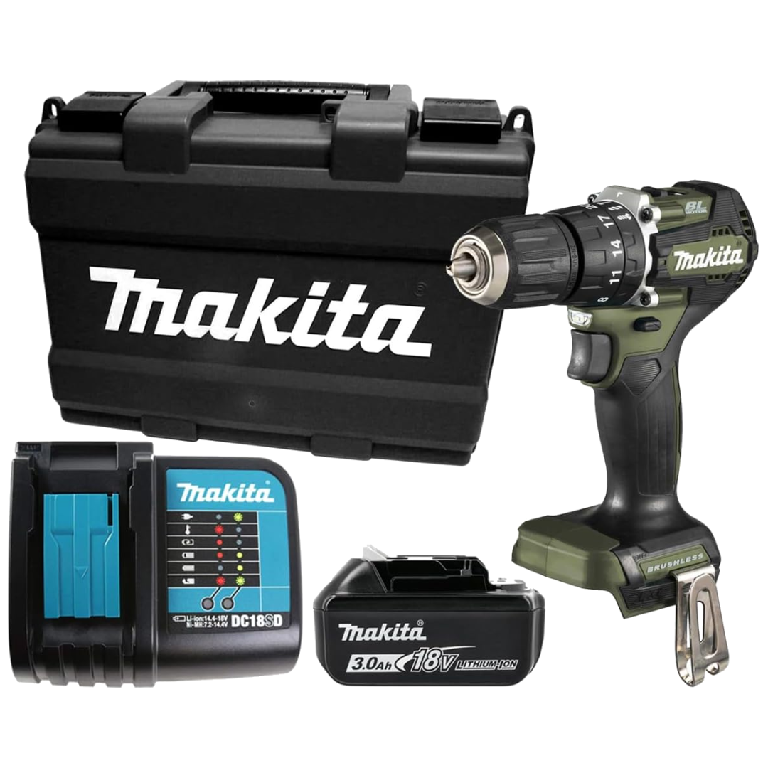 Makita DHP487FX3O 18v LXT Brushless Combi Drill Olive Green 1 x 3Ah Ba – Loughborough Tool Shop