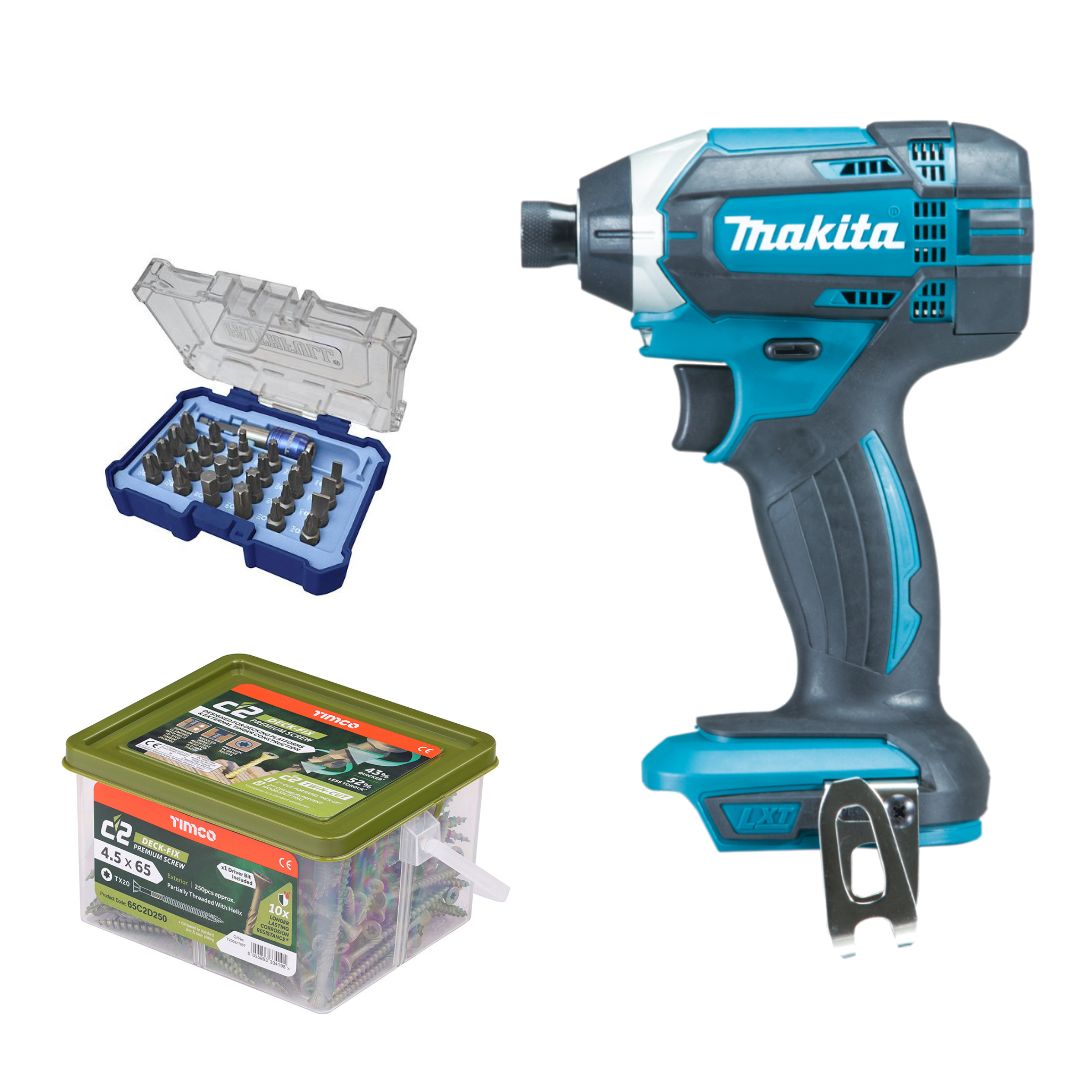 Makita DTD152Z 18v LXT Impact Driver Body Only with 25 Piece Bit Set a ...